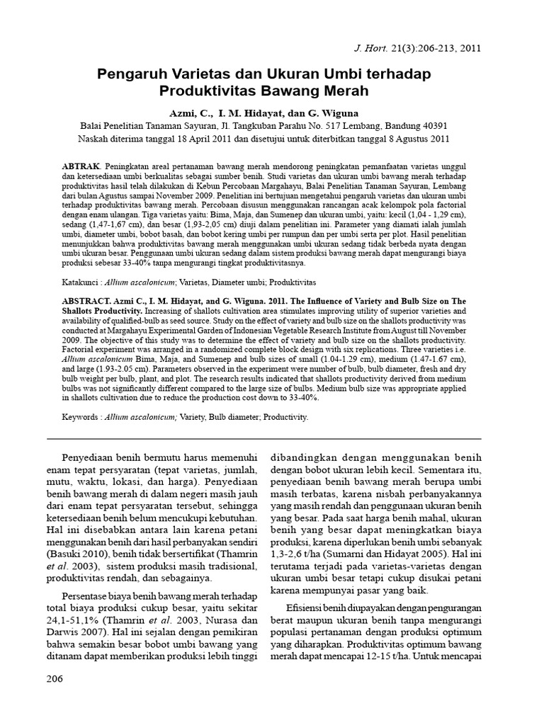 ID Pengaruh Varietas Dan Ukuran Umbi Terhad | PDF