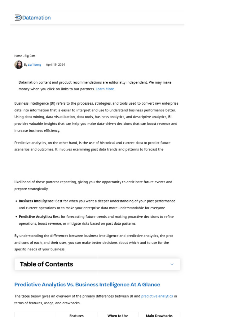 Business Intelligence vs. Predictive Analysis How Do They Differ | PDF | Analytics | Predictive ...