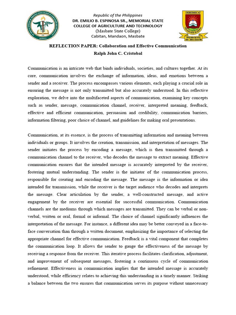 Collaboration and Effective Communication-Reflection Paper (Educ 290) | Download Free PDF ...