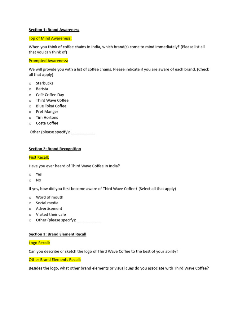 Questionnaire Coffee | PDF