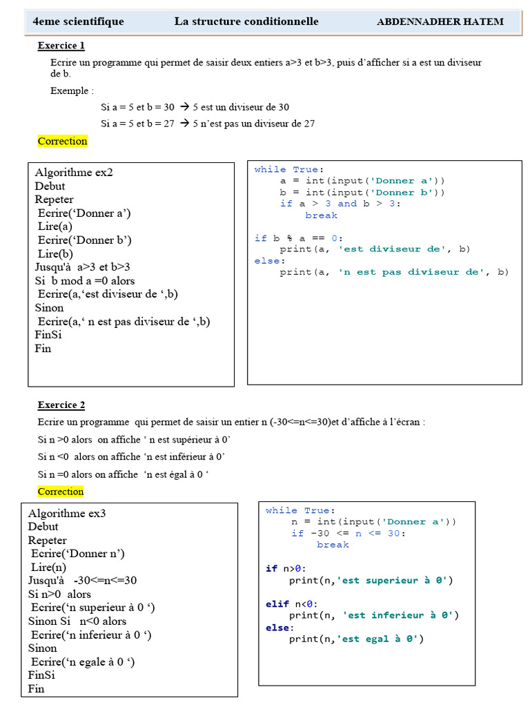 Série 3 La Structure Conditionnelle | PDF | Programmation informatique | Génie logiciel