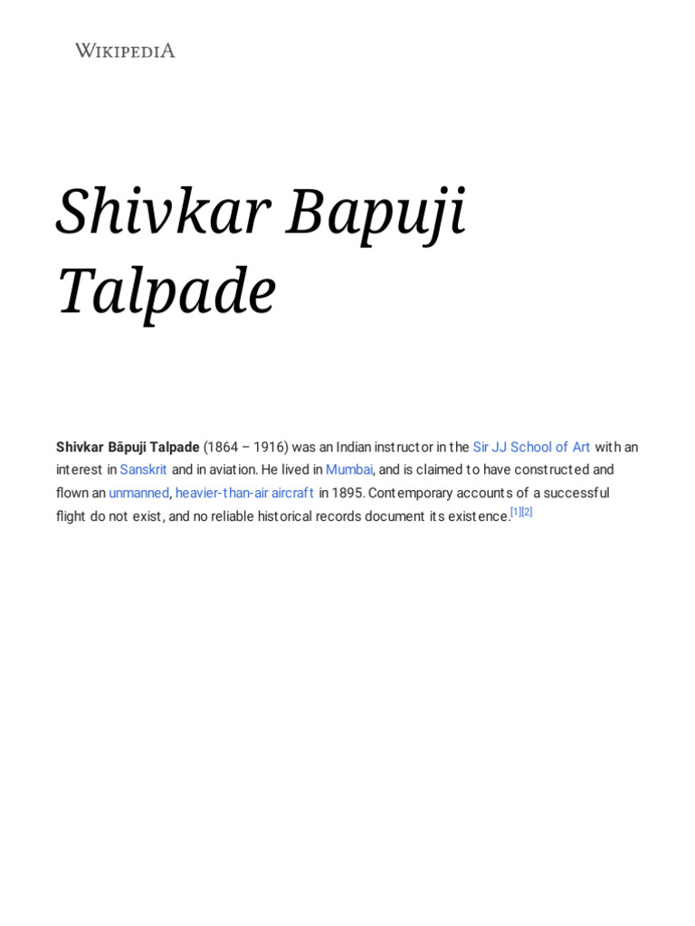 Shivkar Bapuji Talpade - Wikipedia | PDF