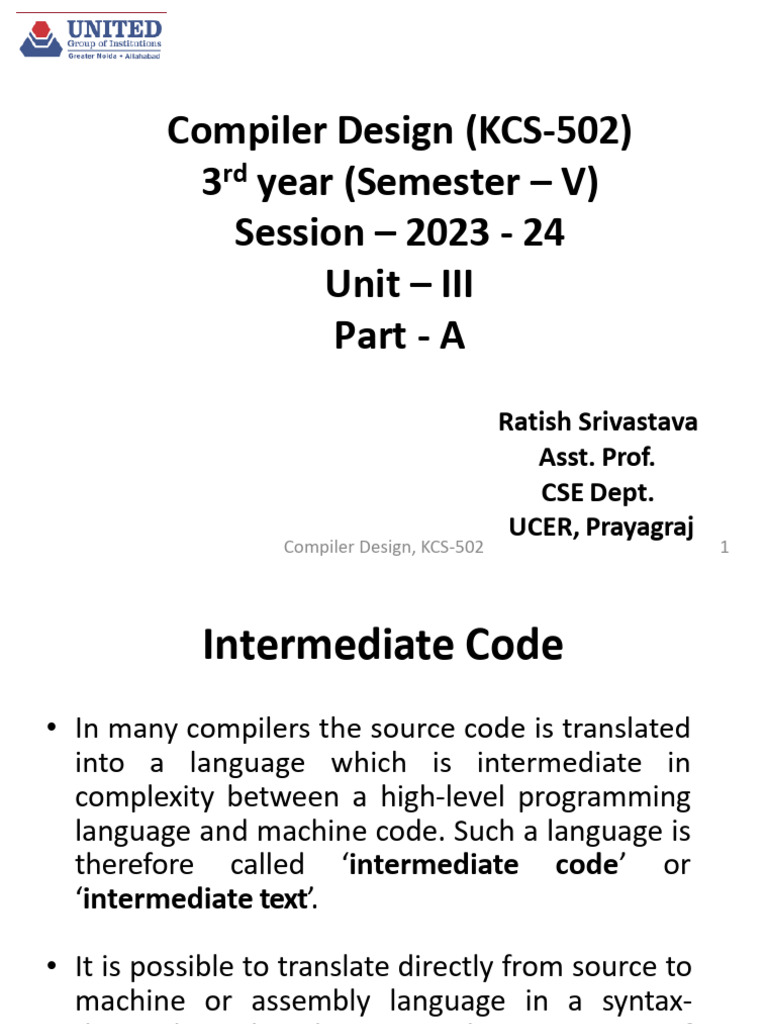 Unit-III (Part-A) Intermediate Code - 1 | PDF | Pointer (Computer Programming) | Compiler