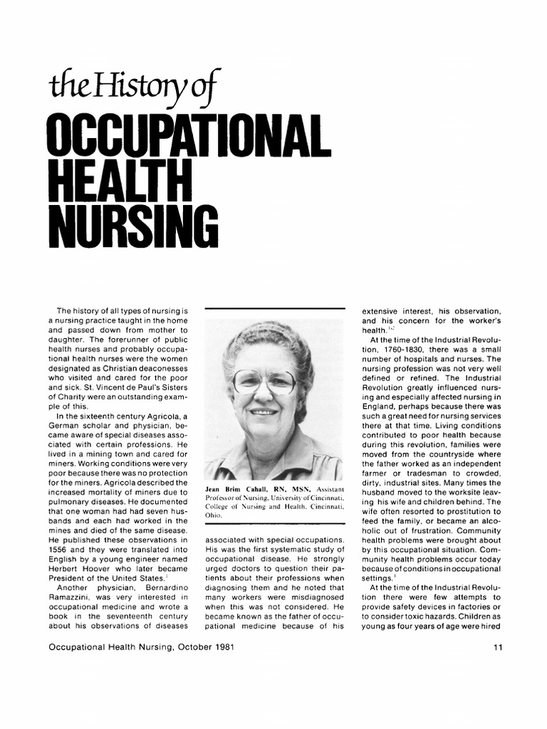 Cahall 1981 The History of Occupational Health Nursing | PDF | Nursing ...