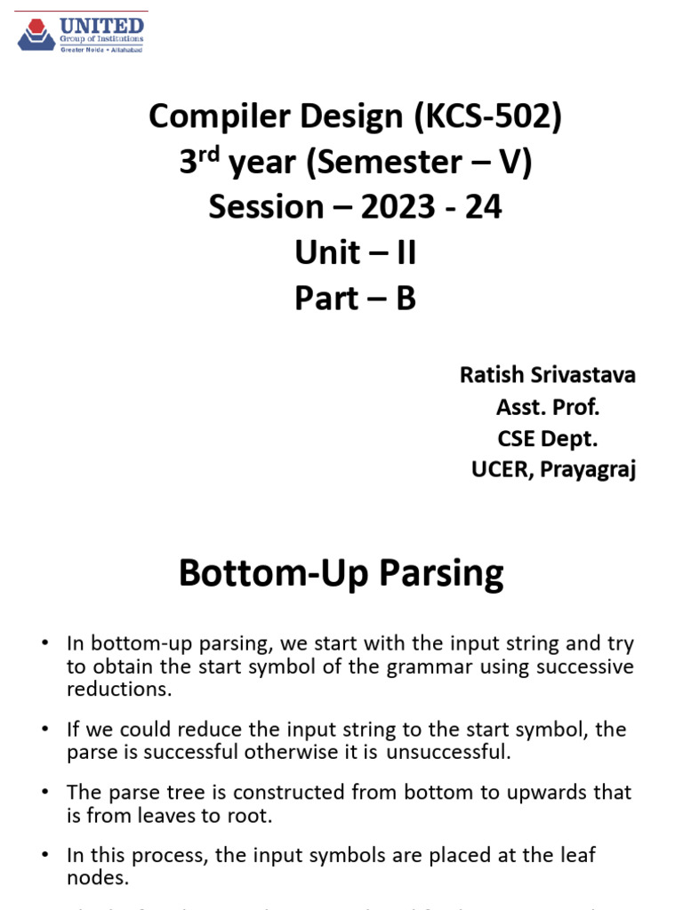 Unit-II (Part-B) Bottom Up Parsing Techniques | PDF | Parsing | Syntax