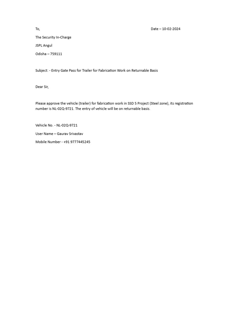 Entry Gate Pass For Trailer | PDF | Technology & Engineering