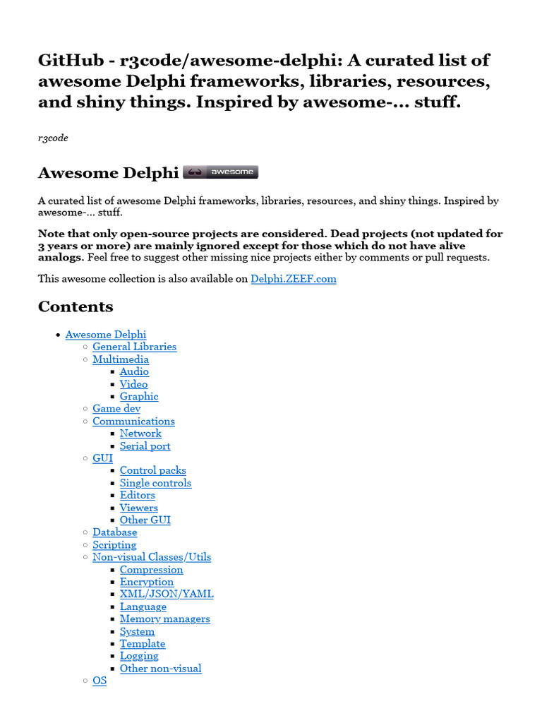 Github R3code Awesome Delphi A Curated List Of Awesome Delphi Frameworks Libraries