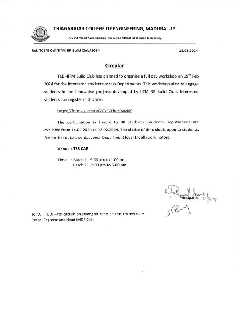 Circular -IITM Build Club Workshop | PDF