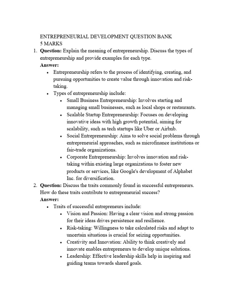 Edp 5 Marks Answer | Download Free PDF | Entrepreneurship | Venture Capital