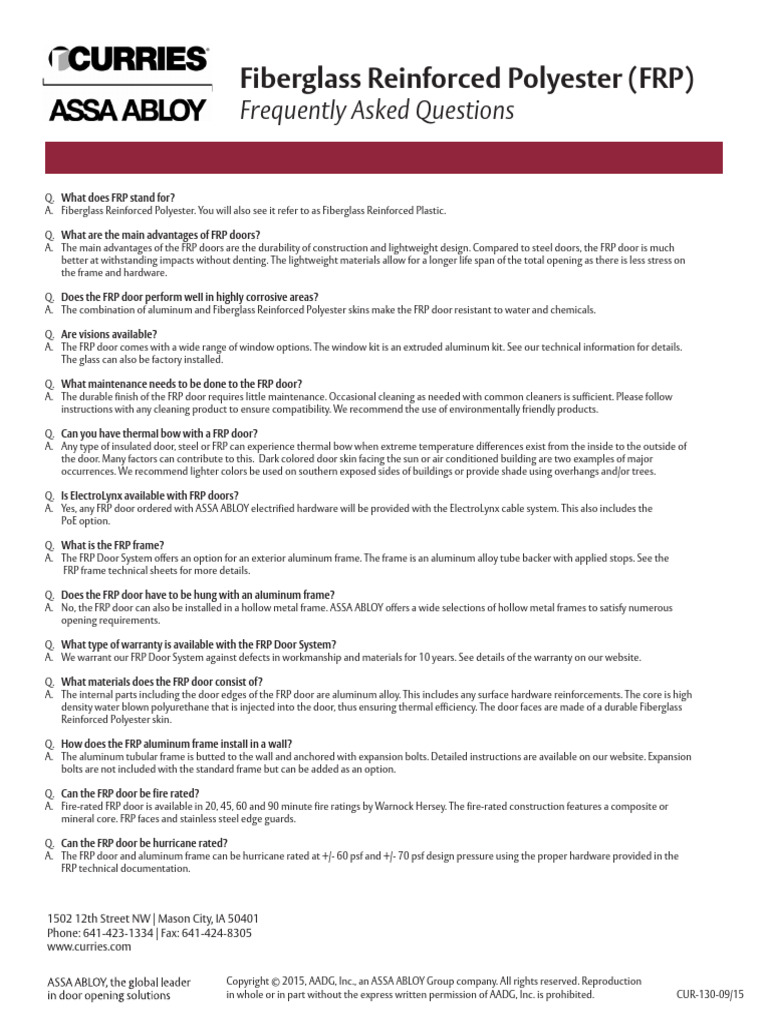 Frp door specification | PDF | Fibre Reinforced Plastic | Door