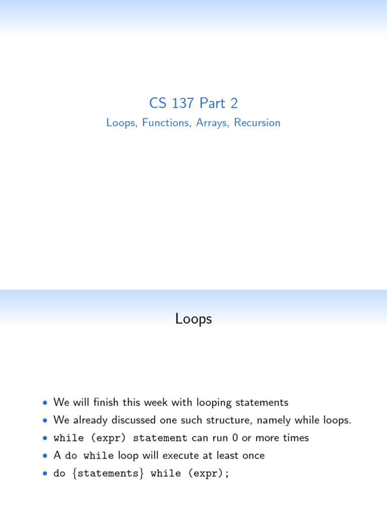 CS137Part02 Loops Functions Recursion Arrays Post | PDF | Boolean Data ... CS137Part02 Loops Functions Recursion Arrays Post | PDF | Boolean Data ...