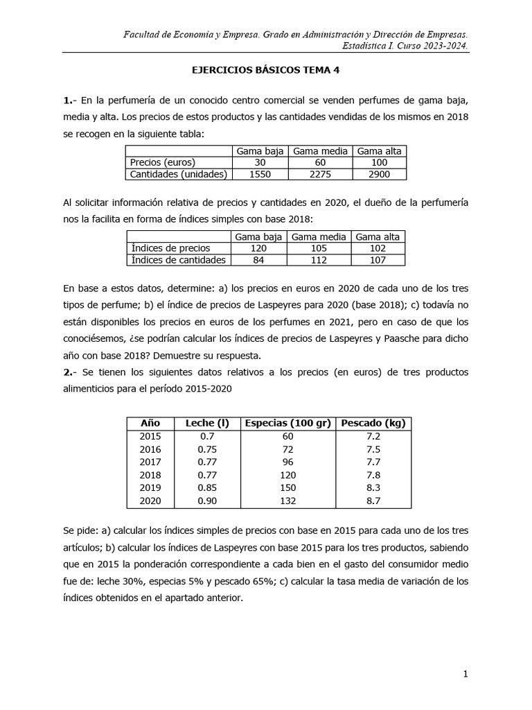Ejercicios Tema4 23-24 | PDF | Índice de precios al consumidor | Salario mínimo