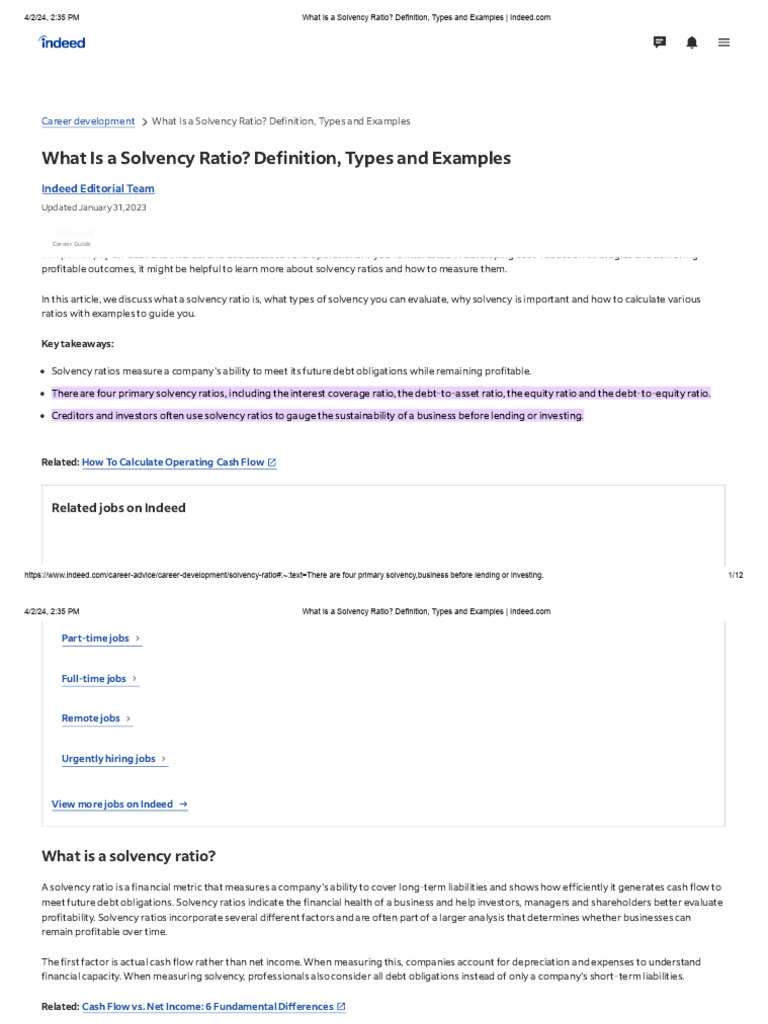 What Is A Solvency Ratio - Definition, Types and Examples | PDF | Debt ...
