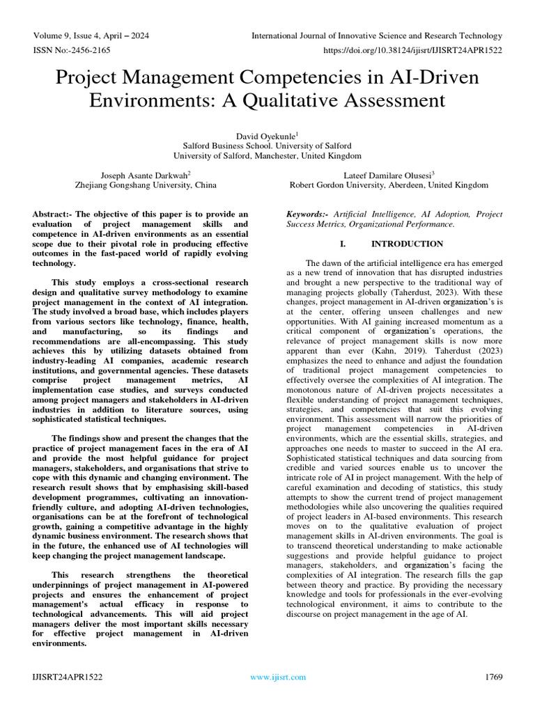 Project Management Competencies in AI-Driven Environments: A Qualitative Assessment | PDF ...