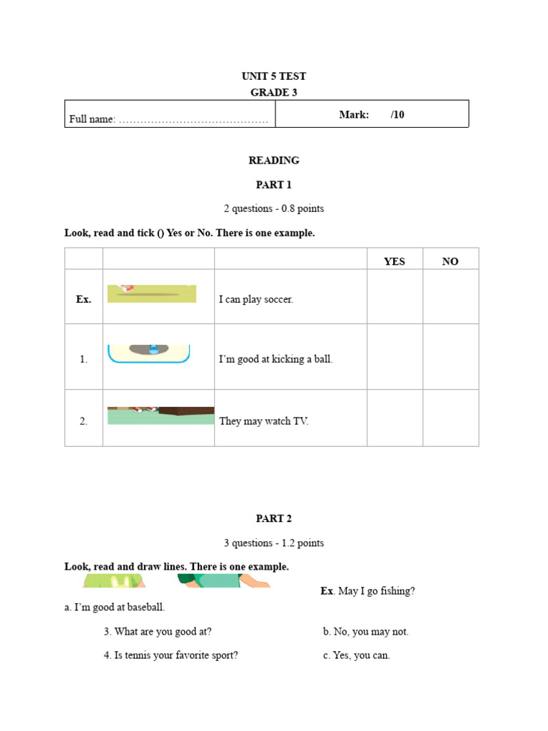 Grade 3 Unit Tests: Reading & Writing | PDF