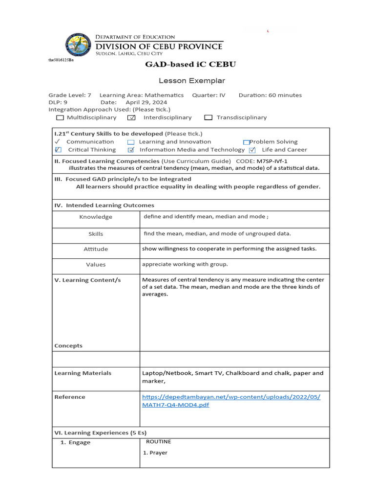 DLP 9 q4 - Module 4 - Measures of Central Tendency of Ungrouped Data | PDF | Arithmetic Mean ...