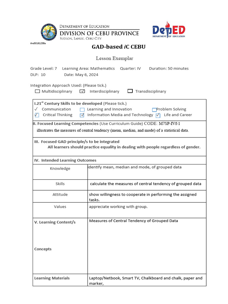 DLP 10 - Q4 - Module 4 Finding The Measures of Central Tendency of Grouped Data | PDF | Median ...