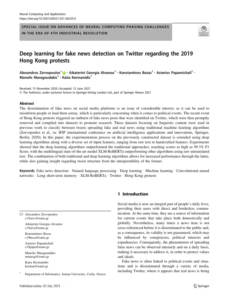 Deep Learning For Fake News Detection On Twitter Regarding The 2019 ...