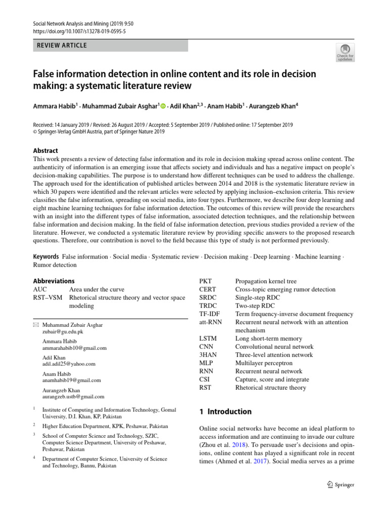 False Information Detection in Online Content and Its Role in Decision ...