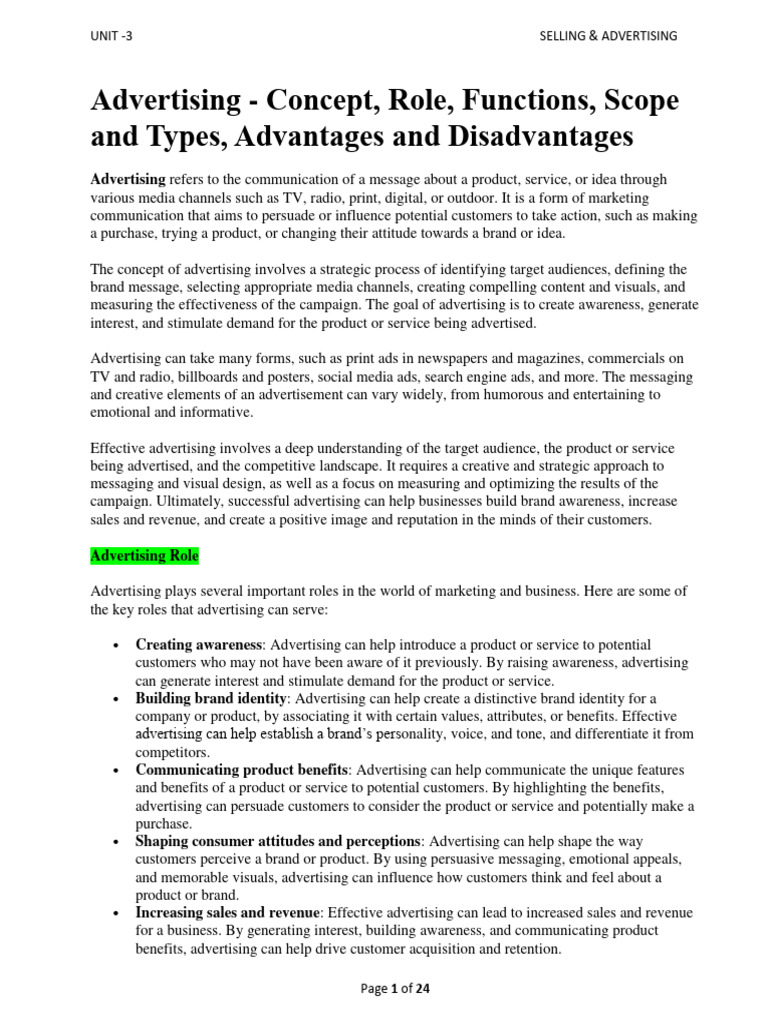 Selling and Advertising - UNIT - 3 | PDF | Advertising | Brand