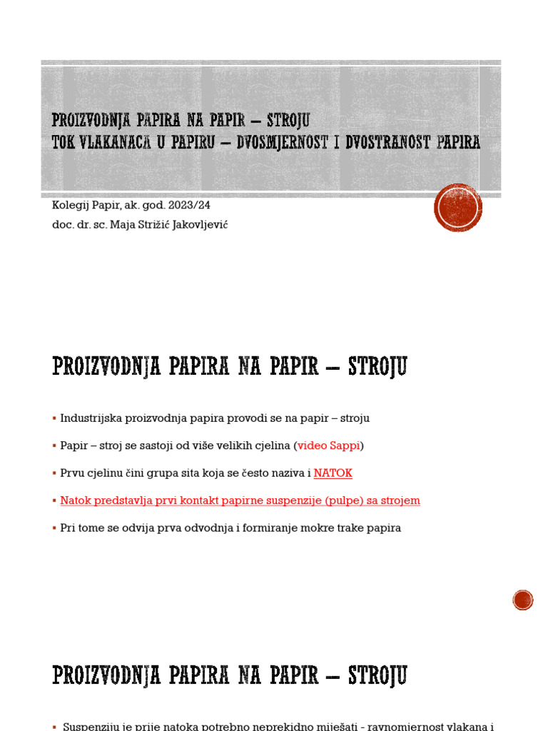 Proizvodnja Papira Na Papir Stroju, Dvosmj I Dvostr PP | PDF