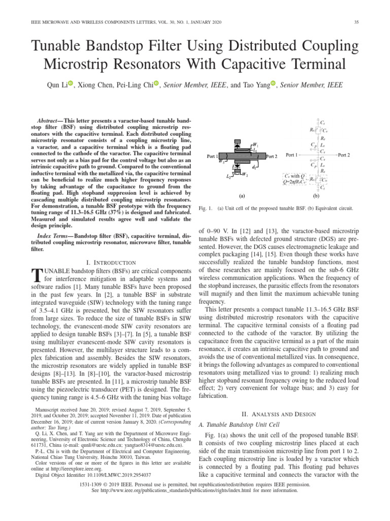 Tunable Bandstop Filter Using Distributed Coupling Microstrip ...
