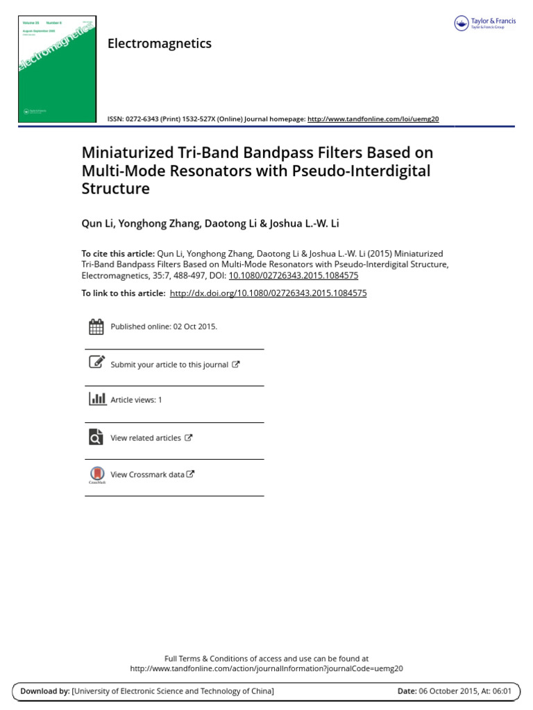 Miniaturized Tri-Band Bandpass Filters Based On Multi-Mode Resonators With Pseudo-Interdigital ...