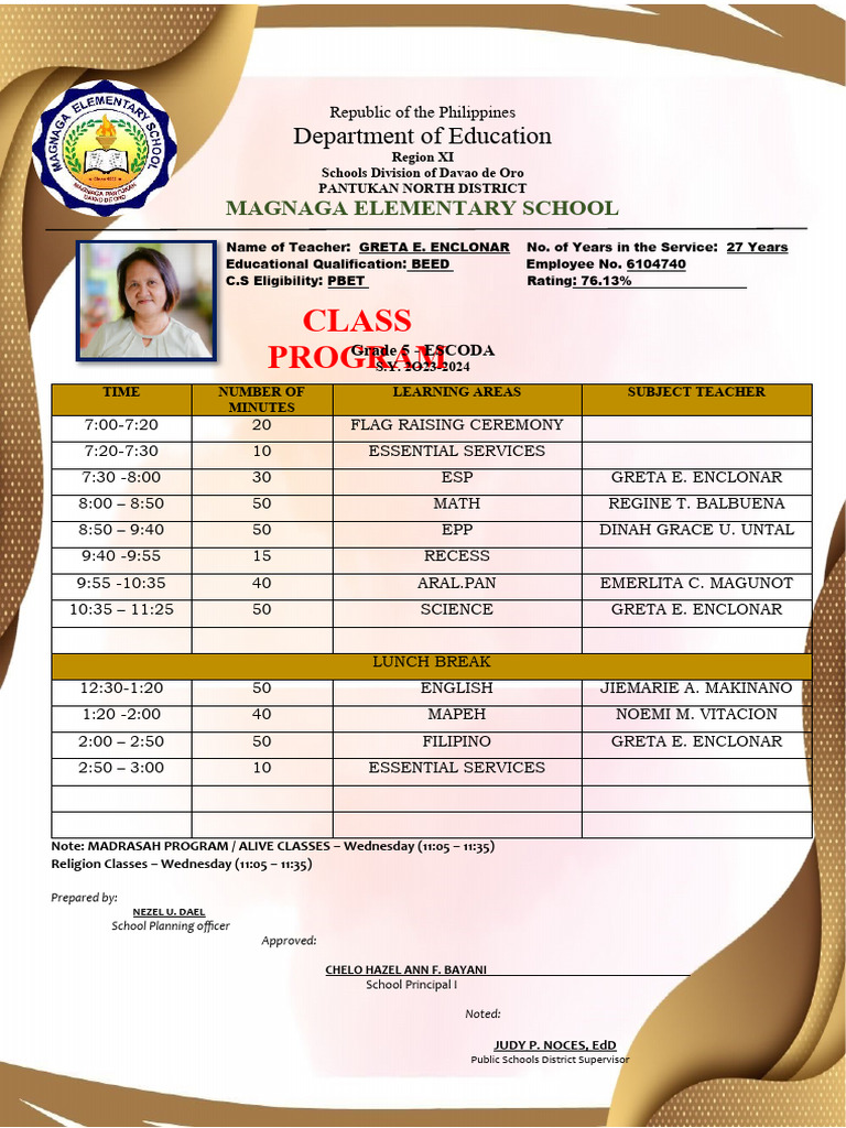 Class Program Grade 5 Grade 6 2024 | PDF | Governance | Government Related Organizations