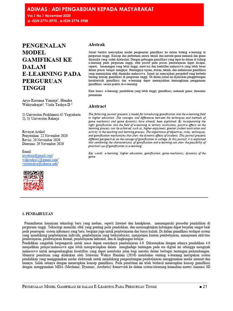 Pengenalan Model Gamifikasi Ke Dalam e Learning Pada Perguruan Tinggi | PDF
