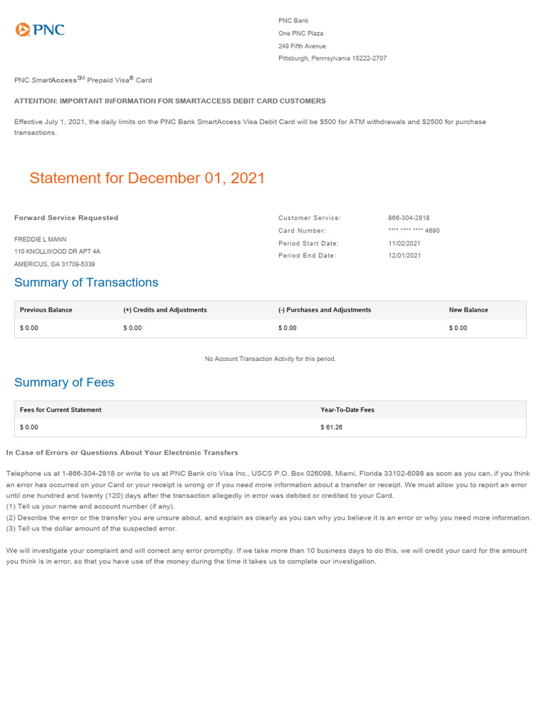 View Statement | Download Free PDF | Debit Card | Visa Inc.