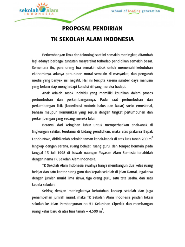 34 Proposal Teknis TK Sekolah Alam Indonesia | PDF
