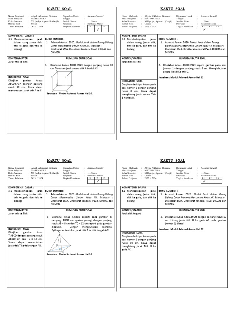 Kartu Soal MTK Xii Ganjil 2023 | PDF | Metode & Bahan Ajar