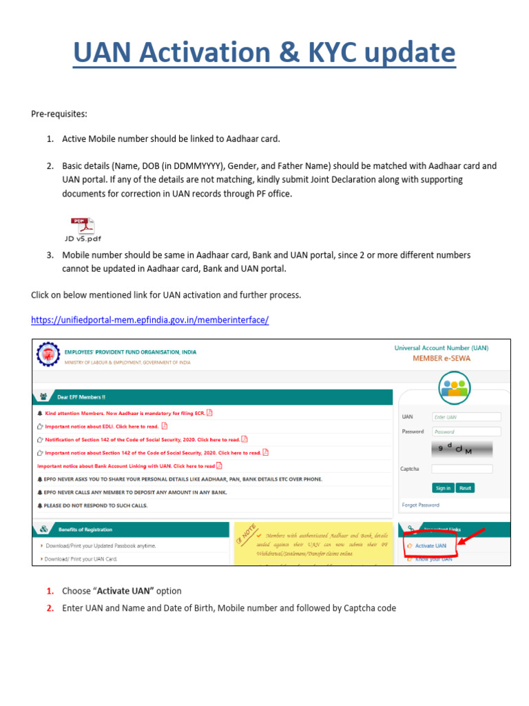 KYC Updation & UAN Activation | PDF | Finance & Money Management