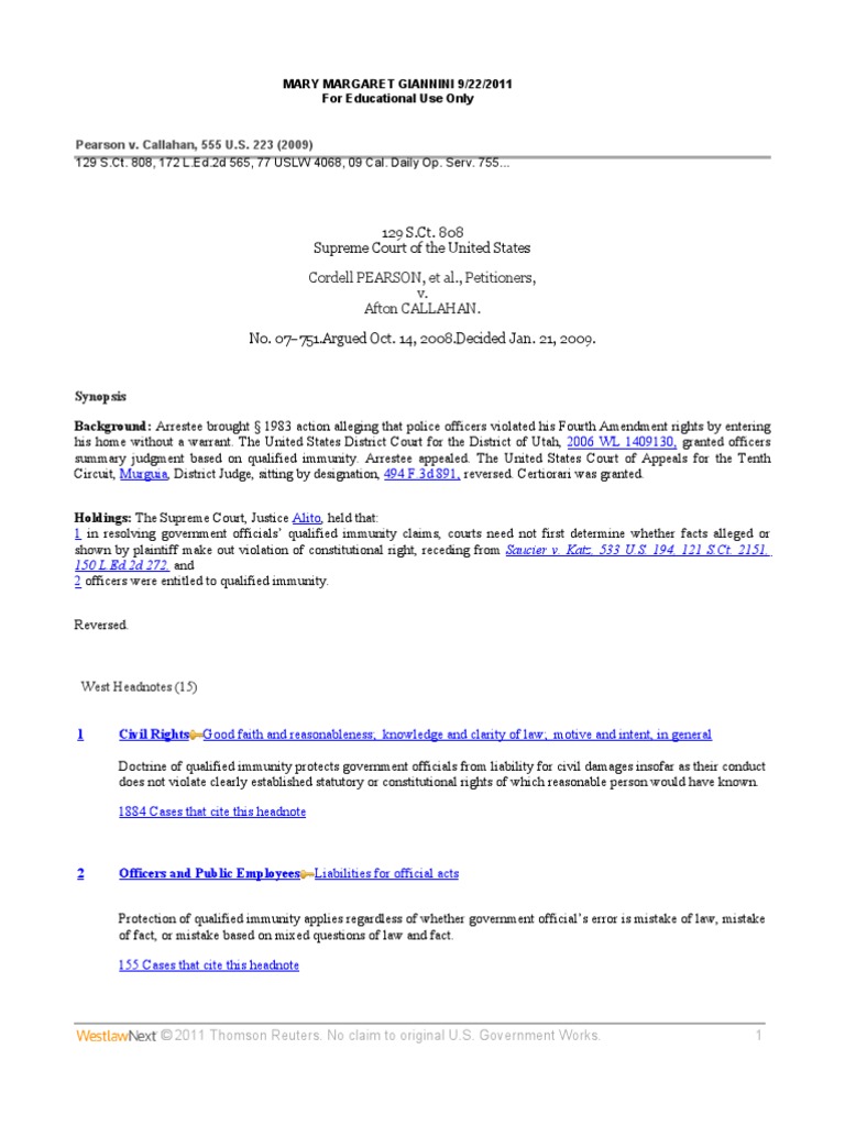Pearson V Callahan | PDF | Precedent | Fourth Amendment To The United ...