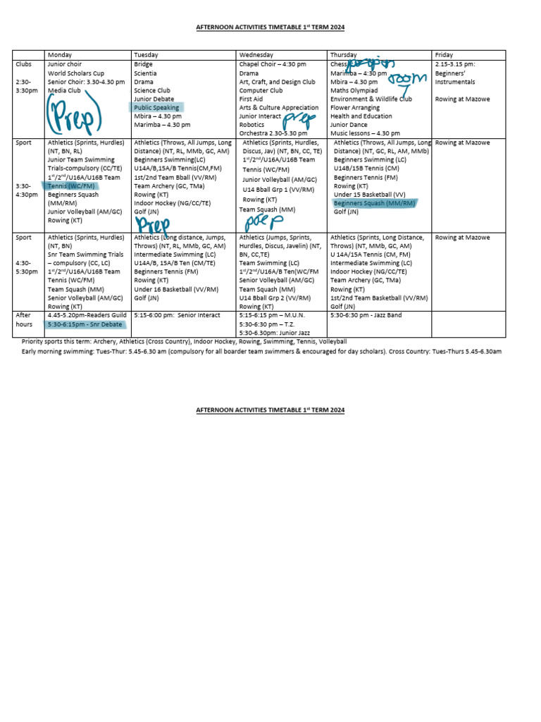 Co-Curricular Timetable 1st Term 2024 | PDF | Track And Field | Games ...