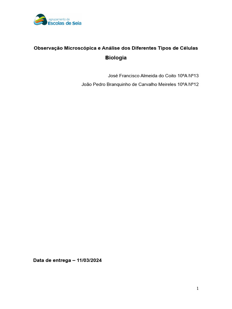 Análise Microscópica de Células Diferentes | PDF | Célula (Biologia ...