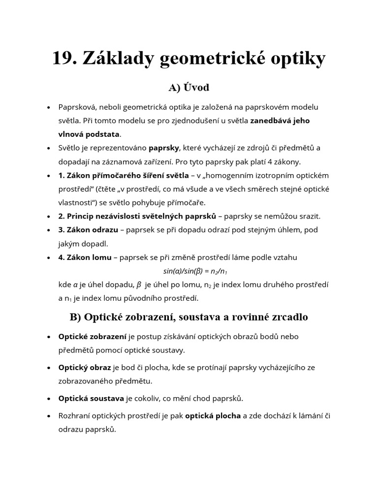 Základy Geometrické Optiky | PDF