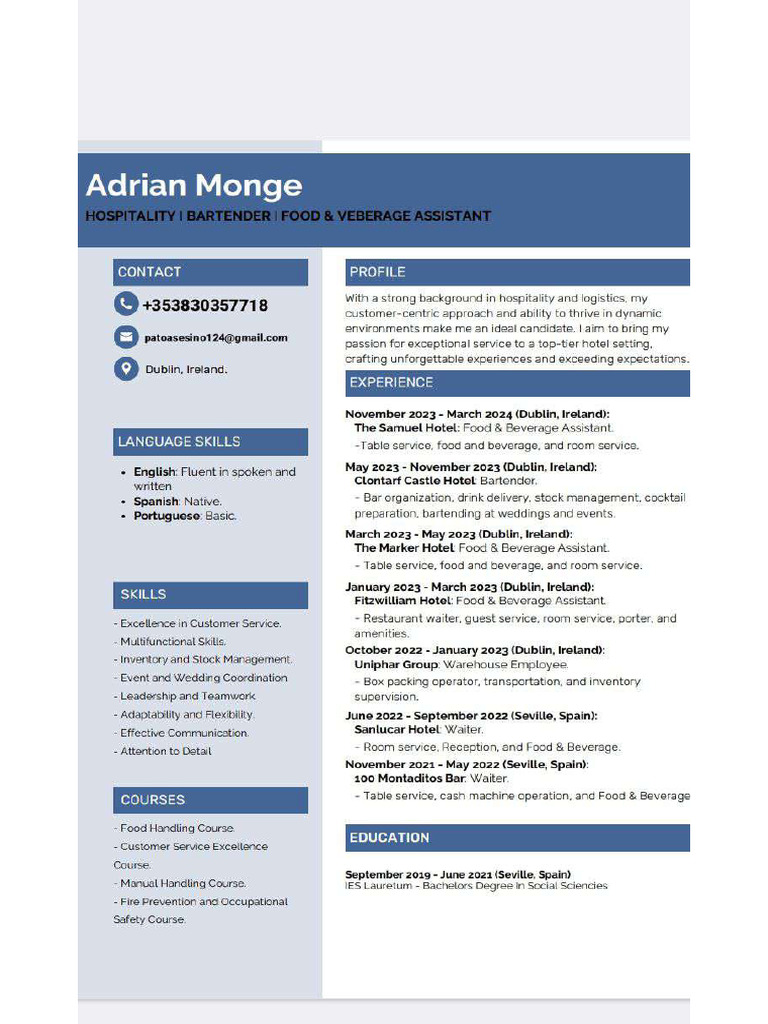 Adrian Monge CV | PDF