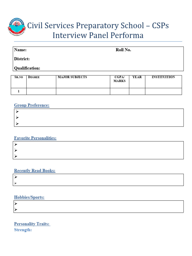 CSS Interview Panel Performa | PDF