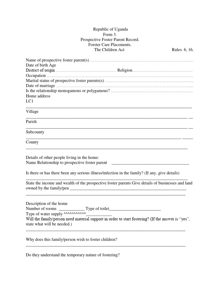 Uganda Foster Care Application Forms | PDF | Foster Care | Kinship And ...