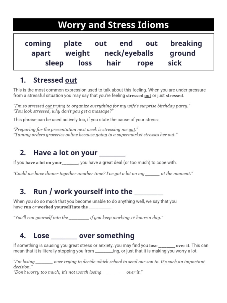 Worry and Stress Idioms | PDF | Psychology