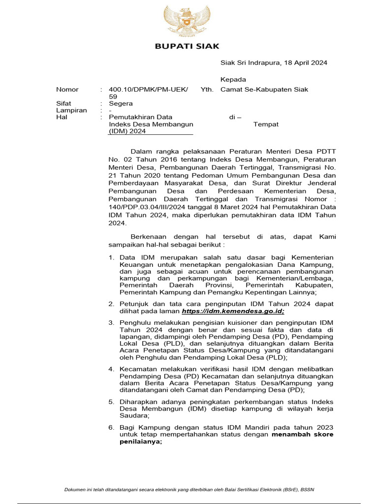 Surat Pemutakhiran Data IDM | PDF