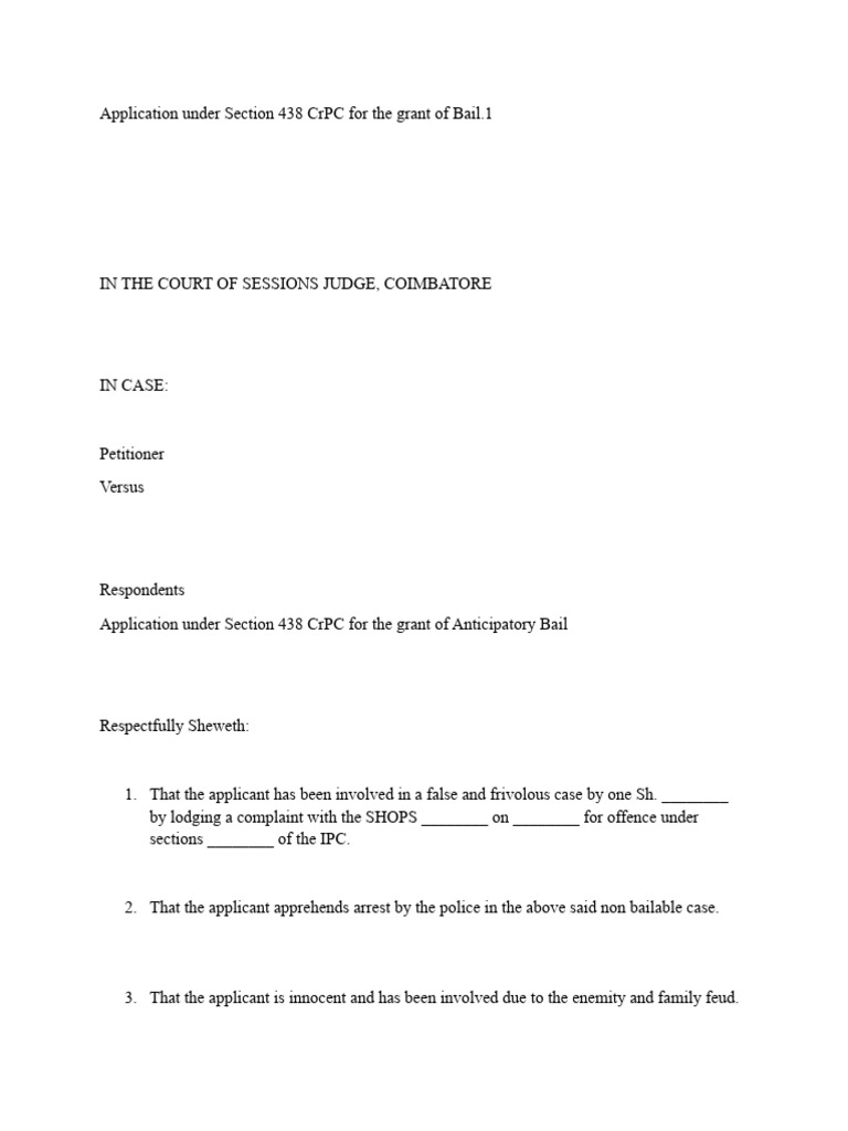 Anticipatory Bail Application Format | PDF | Bail | Justice