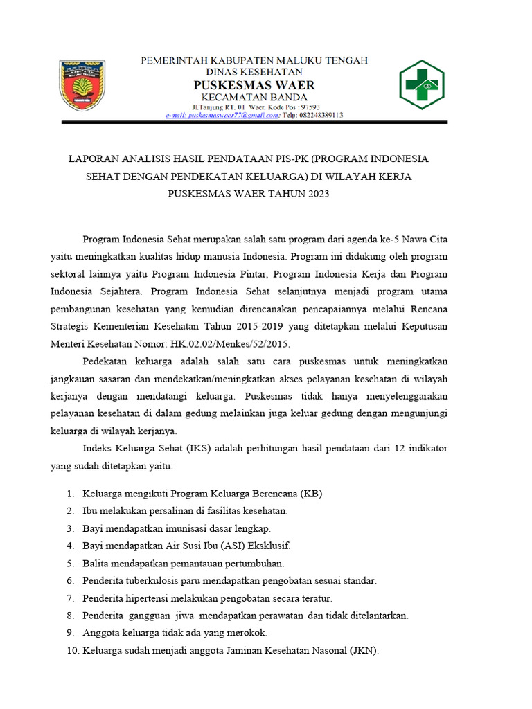 Hasil Pendataan PIS-PK Puskesmas Waer 2023 | PDF