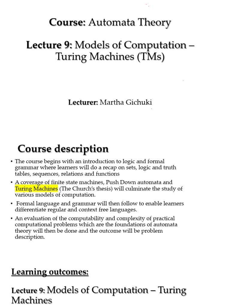 Automata Theory Lecture 9 Slides Pdf Models Of Computation Theoretical Computer Science