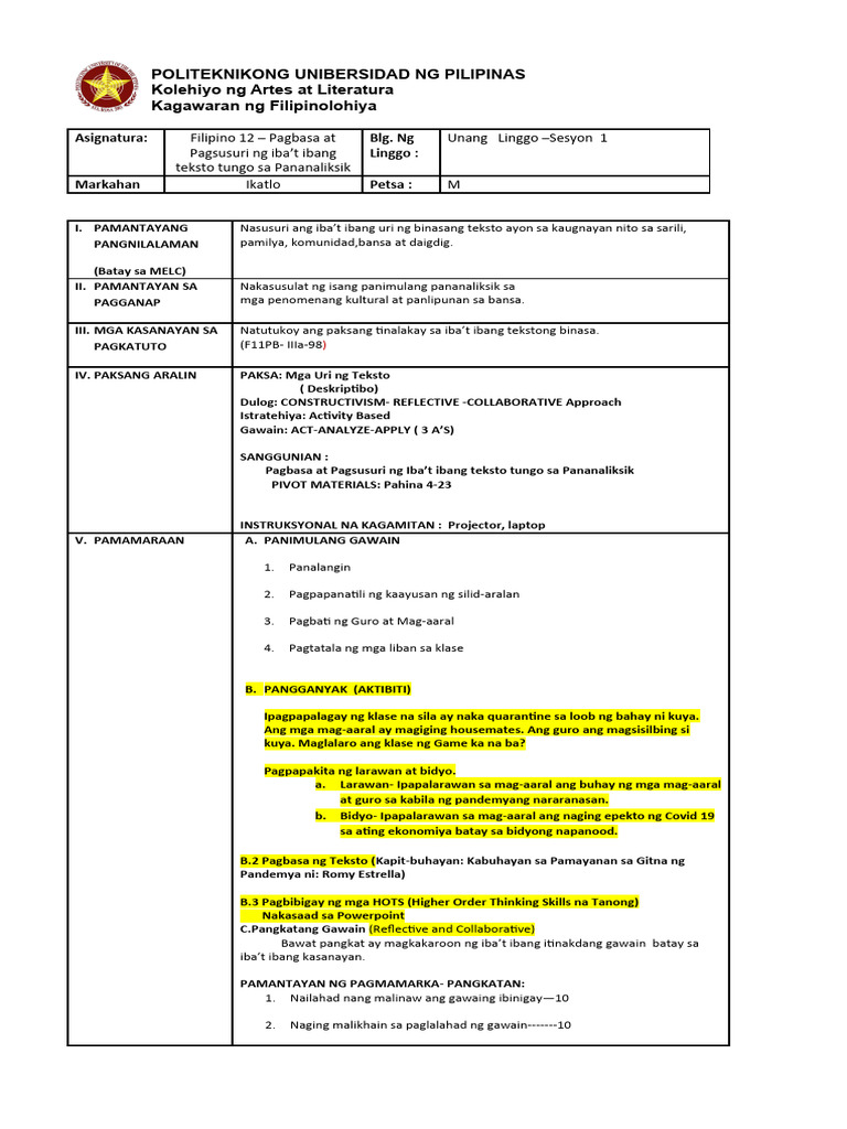 DLP Sa Filipino Pakitang Turo Pup | PDF