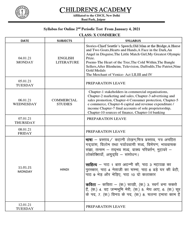 Class - X COM Syllabus 2PDTest - 2021 | PDF | Economies