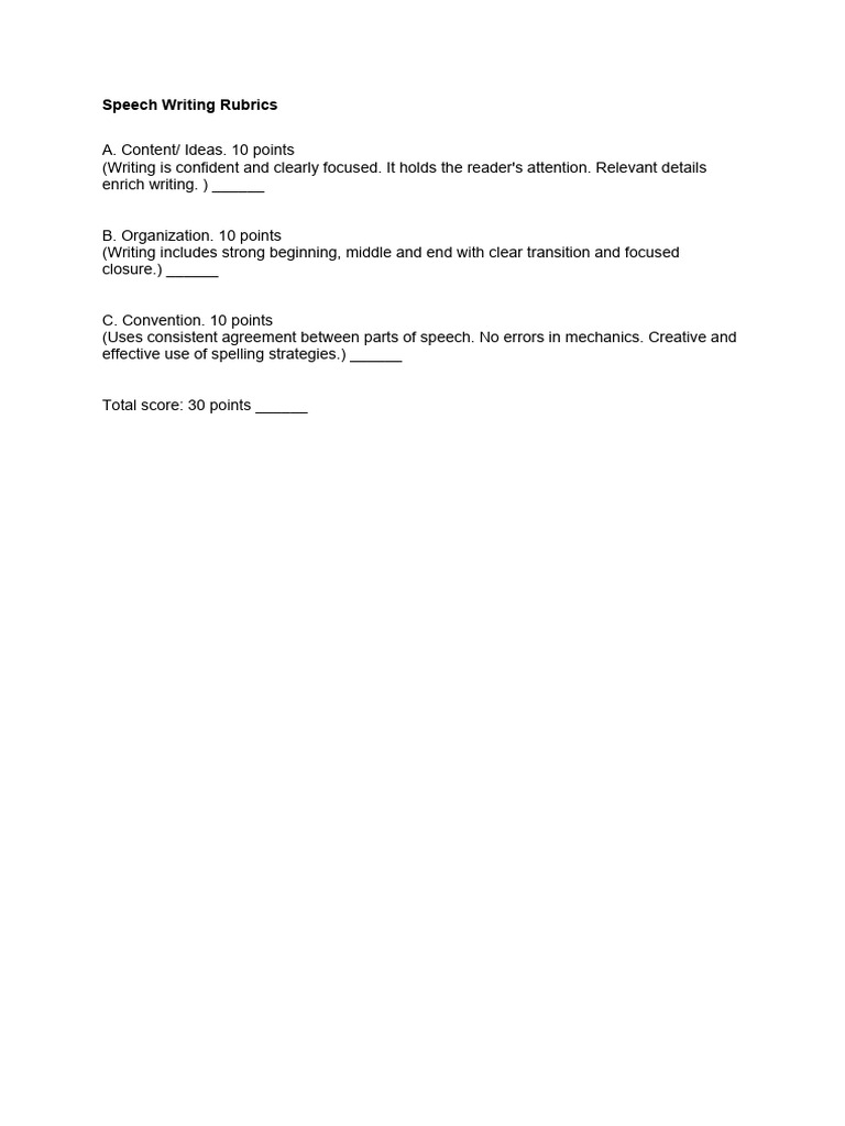Speech Writing Rubrics and Examples | PDF | Social Networking Service ...