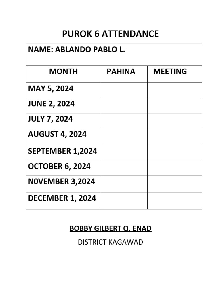 Purok 6 Attendance 1 | PDF