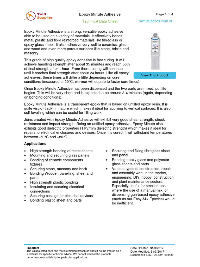 Epoxy Minute Adhesive TDS | PDF | Epoxy | Adhesive